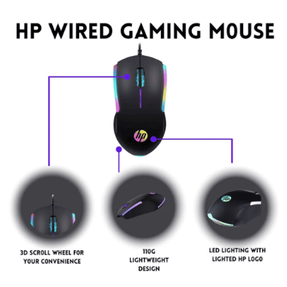 Buy HP M160 Wired Gaming Mouse with LED Backlight (1600 DPI Adjustable, Ergonomic Design, Black ...